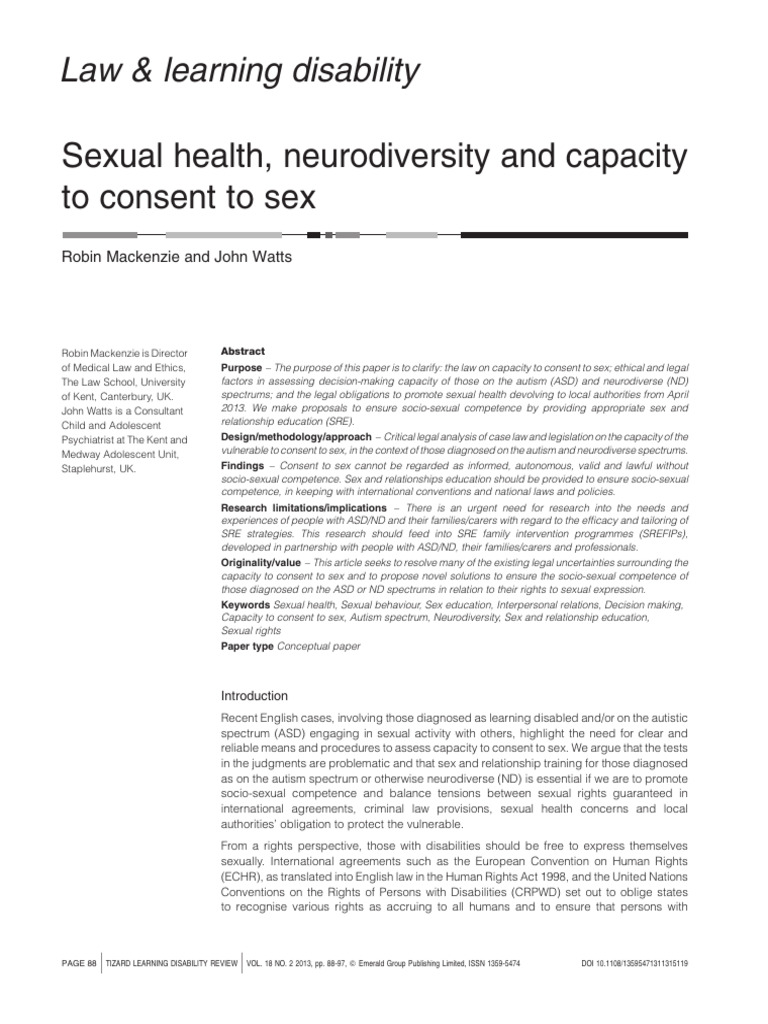 Sexual Health, Neurodiversity and Capacity | PDF | Autism Spectrum ...