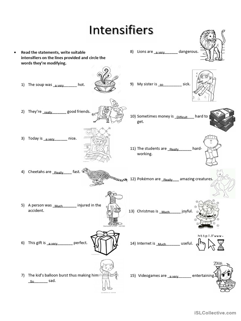 Intensifiers - Practice Sheet | PDF