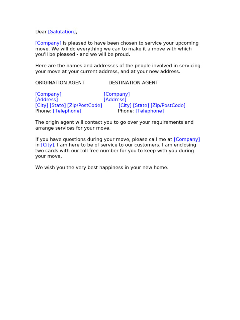 Cover Letter Moving Company | PDF