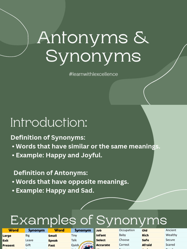 Synonyms and Antonyms Guide | PDF