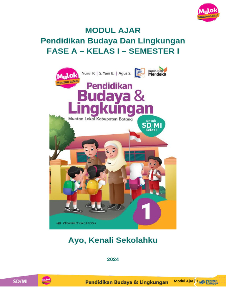 PEND BUDAYA & LINGKUNGAN (MULOK KAB BATANG) SD - MI KLS.1 - KM-MA (Modul Ajar) - MA PBL (Mulok ...