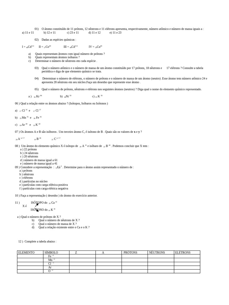 Exer Isotopos Isobaros Isotonos Pdf Próton Isótopo