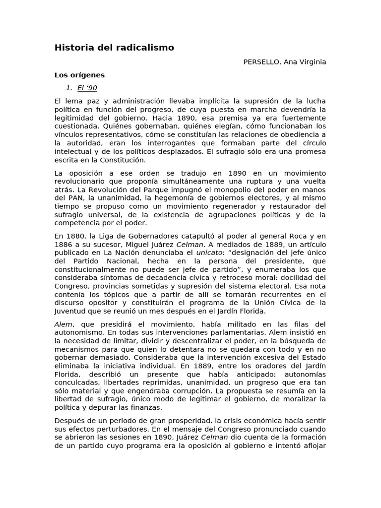 Orígenes del Radicalismo Argentino | PDF | Gobierno | Ciencias Políticas