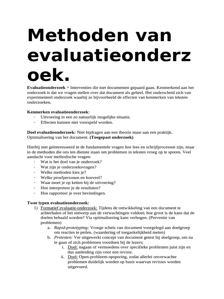Methoden Van Evaluatieonderzoek | PDF