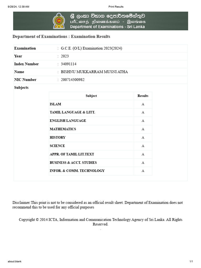 Print Results | PDF