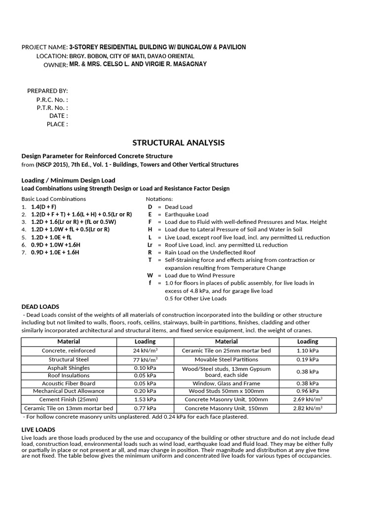 3-STY STRUCTURAL ANALYSIS | PDF | Structural Load | Concrete