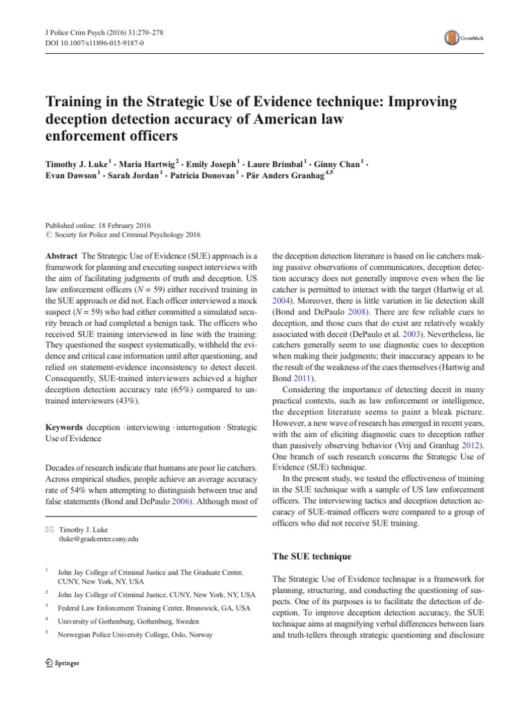 Training in The Strategic Use of Evidence Technique | PDF | Deception ...
