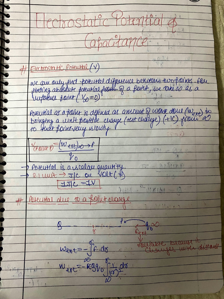 electrostatic potential and capacitance class notes | PDF