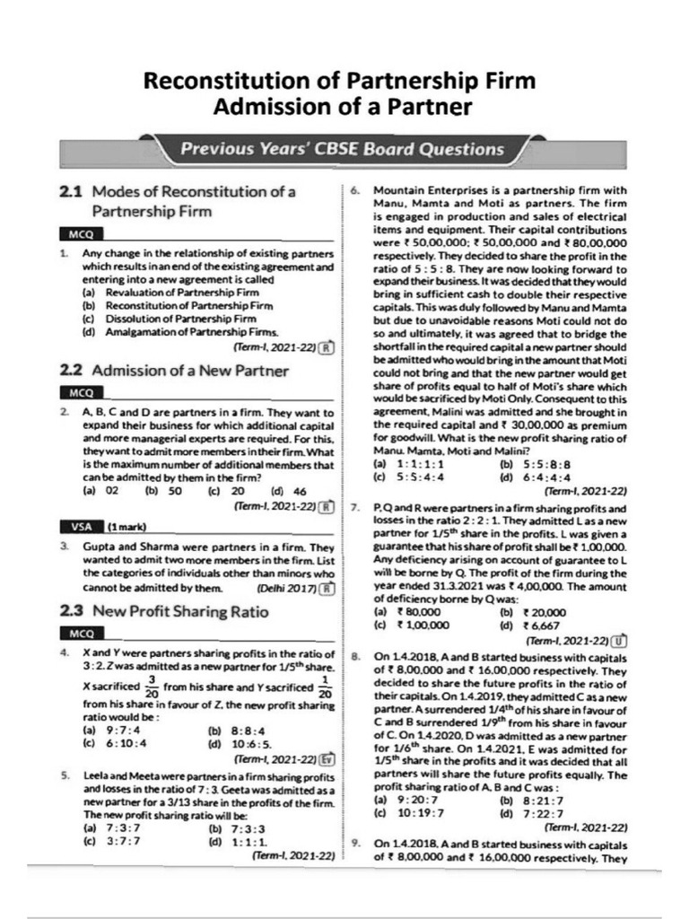 P. Y. Question (Admission of Partner) | PDF