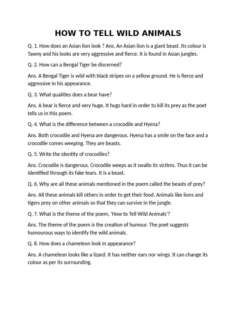 How To Tell Wild Animals | PDF