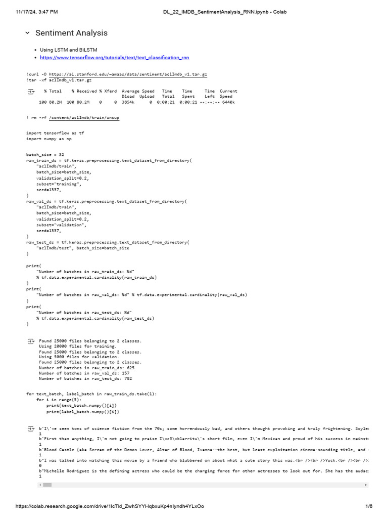 DL_22_IMDB_SentimentAnalysis_RNN.ipynb - Colab | PDF | Computer Science | Learning