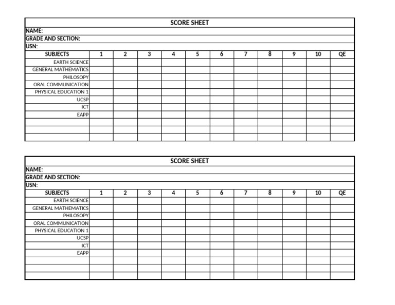 Score Sheet | PDF