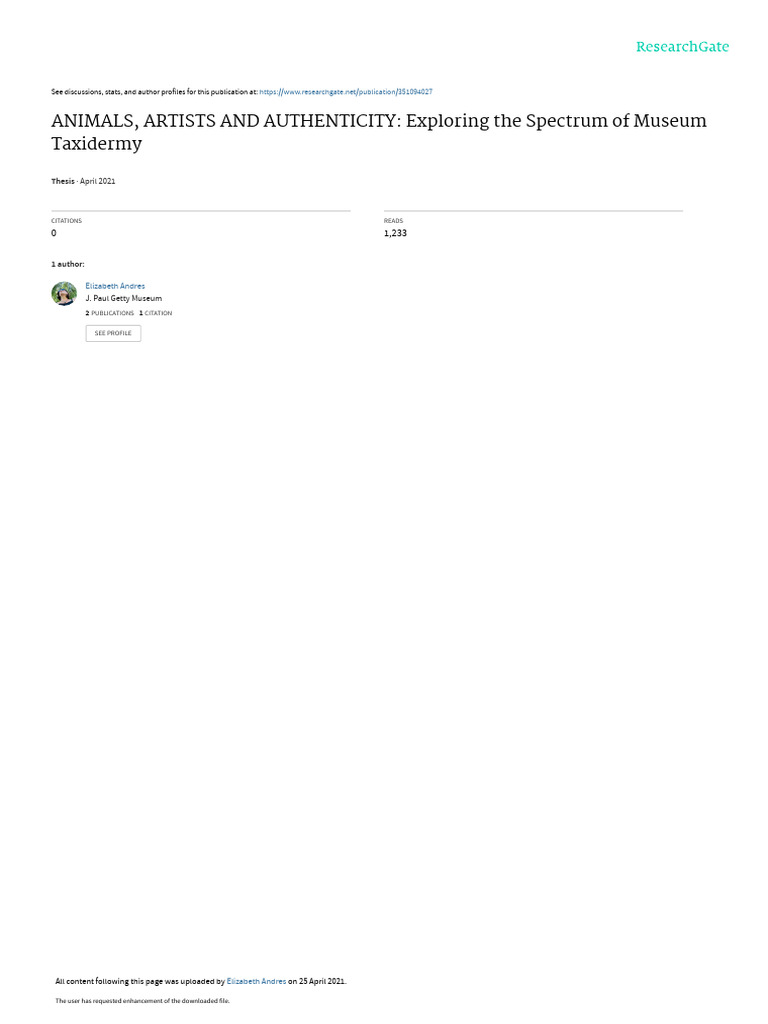 Animals Artistsand Authenticity | PDF | Taxidermy | Museum