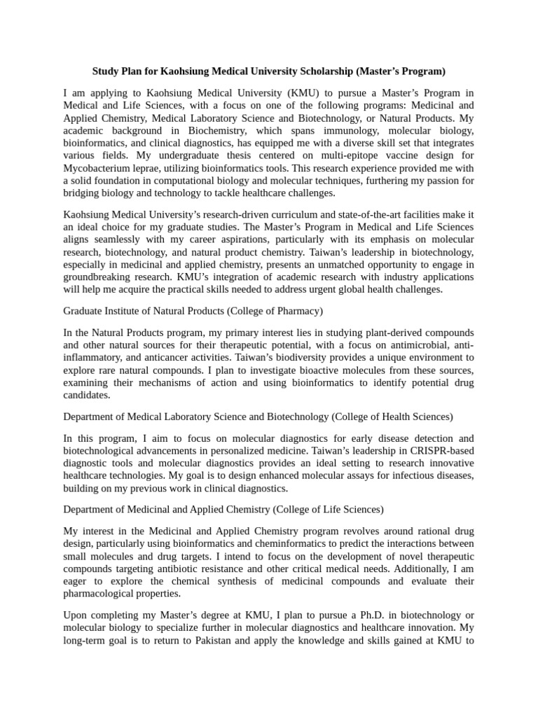 study plan | PDF | Biotechnology | Medical School