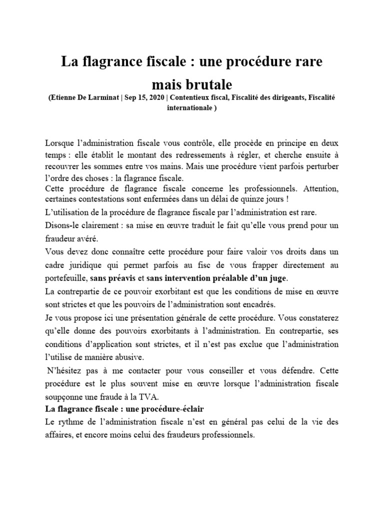 La flagrance fiscale : enjeux et recours | PDF | Impôts | Taxe sur la ...