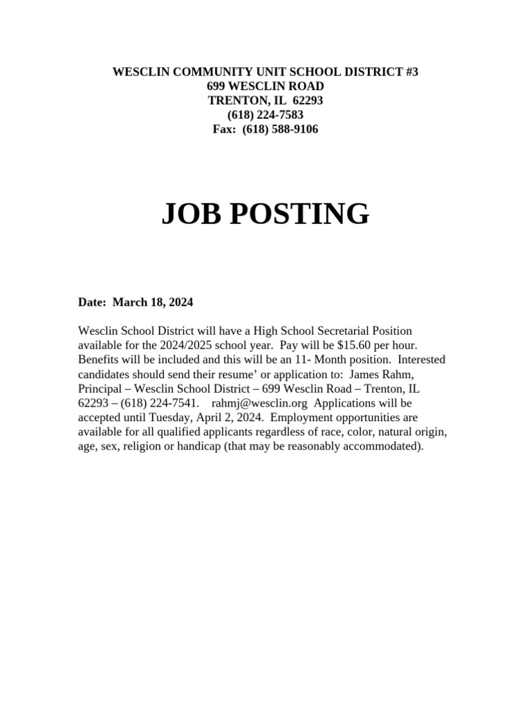 Job Posting - Secretary - March '24 | PDF