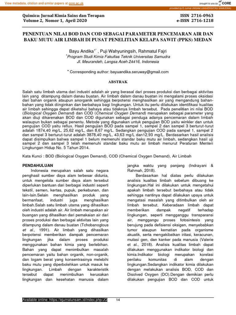 Penentuan Nilai Bod Dan Cod Sebagai para | PDF