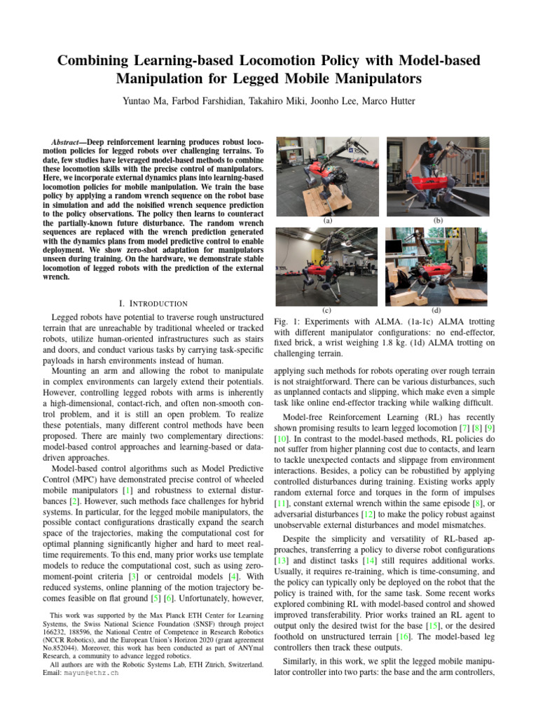 Combining Learning-based Locomotion Policy with Model-based Manipulation for Legged Mobile ...