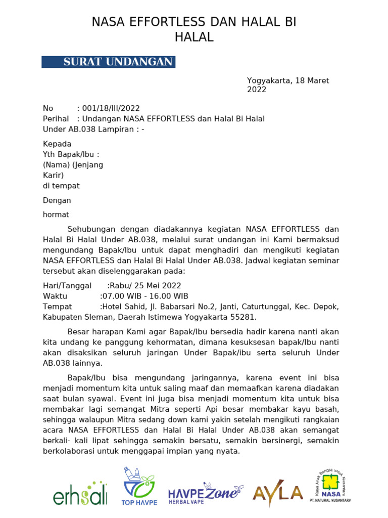 SURAT UNDANGAN NASA EFFORTLESS ab038(1) | PDF