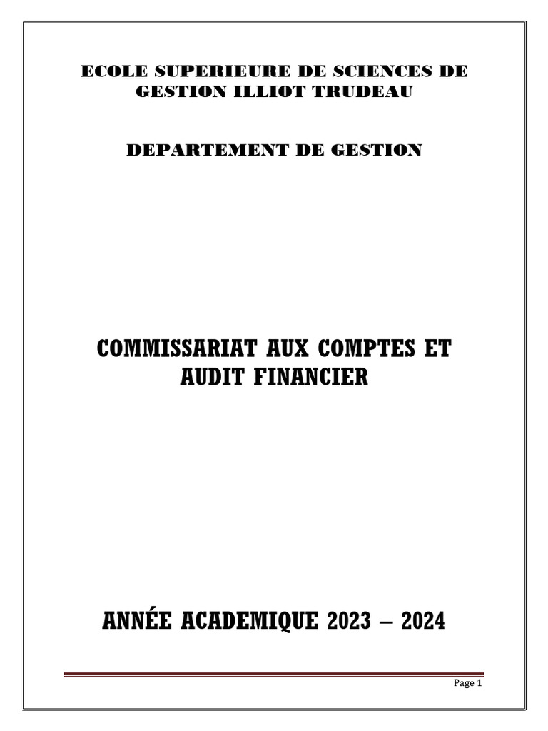 Introduction à l'Audit Financier et Comptable | PDF | Audit | Audit financier