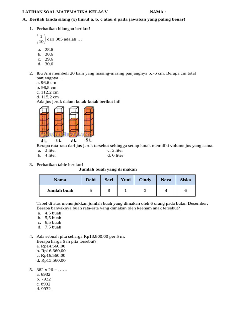 Soal Matematika Kelas 5 | PDF