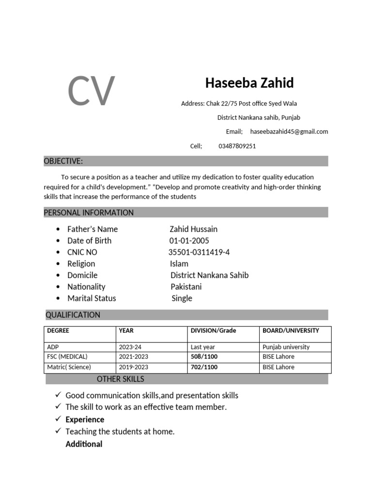 Haseeba CV | PDF