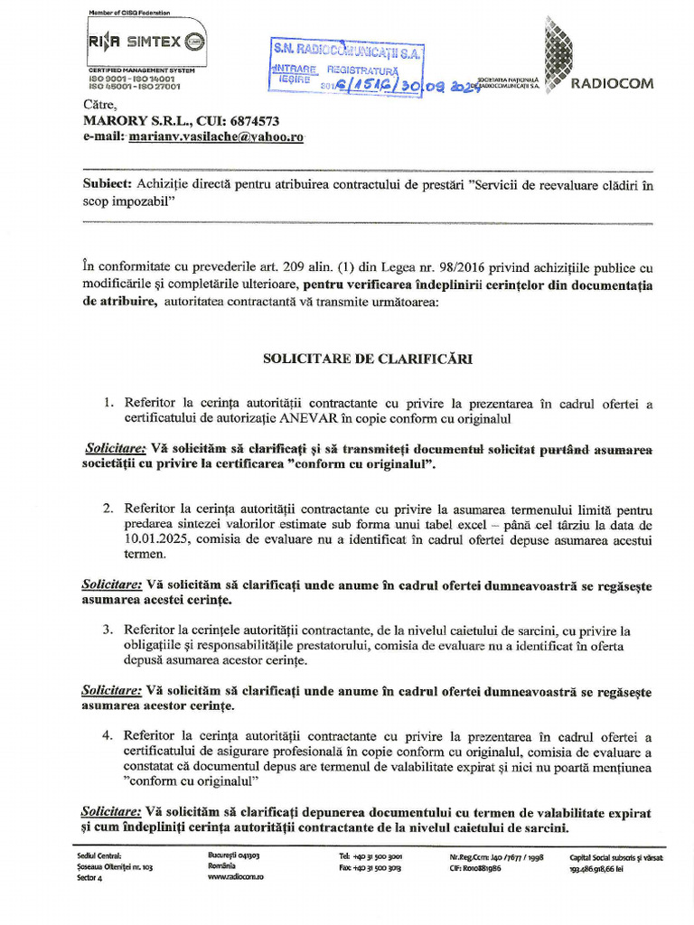 Solicitare de Clarificare MARORY | PDF