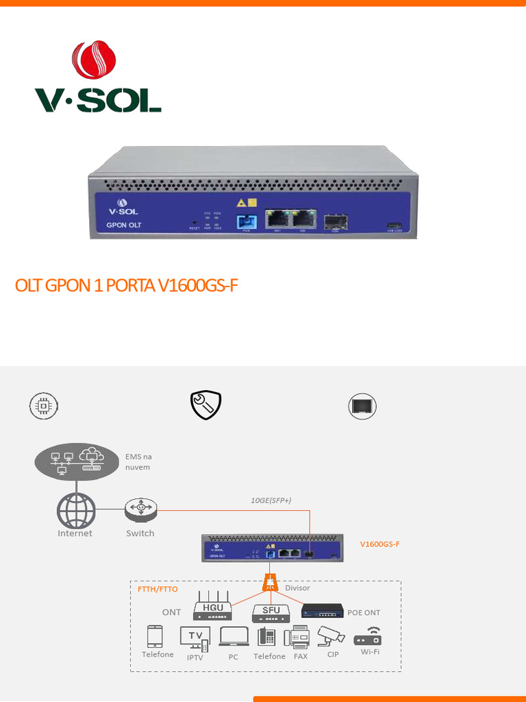 Datasheet Olt Gpon 1 Porta v1600gs F | PDF | Comutador de rede | Eletrônicos