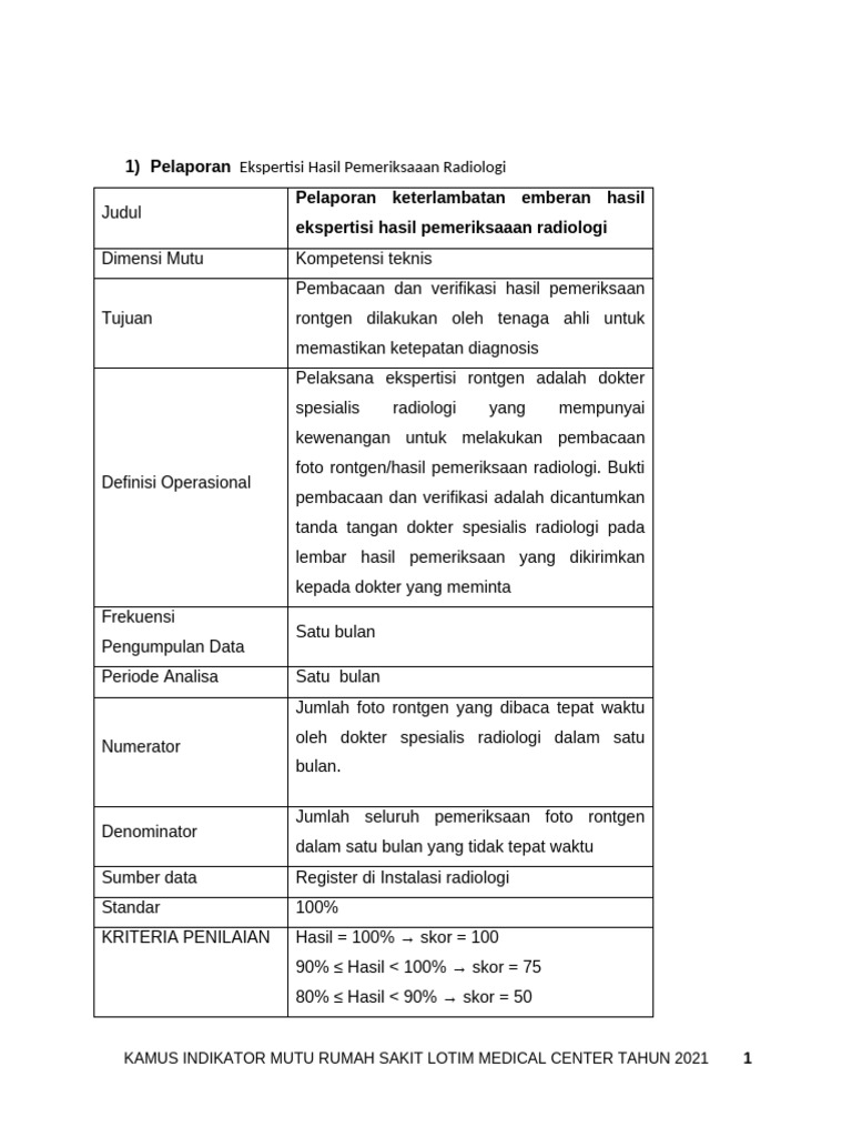 Laporan Indikator Mutu Radiologi Juni 2022 | PDF