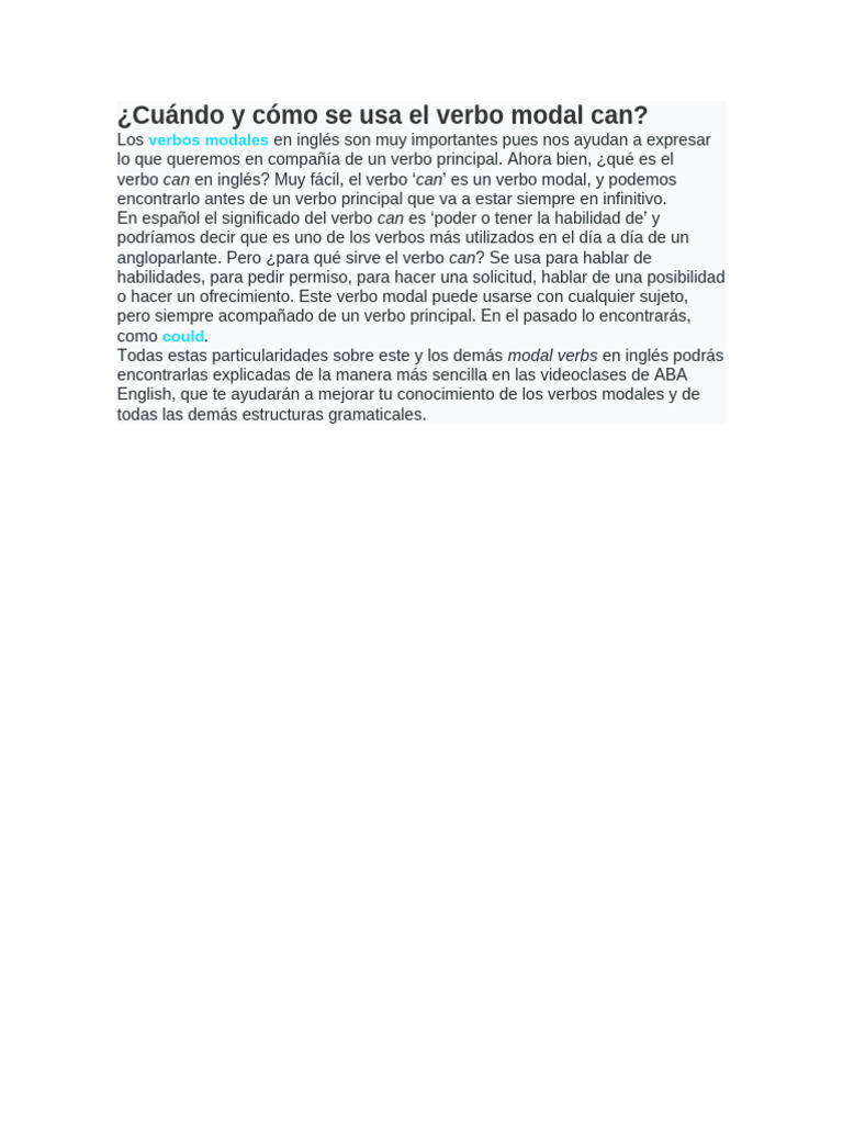 Cuándo y Cómo Se Usa El Verbo Modal Can | PDF