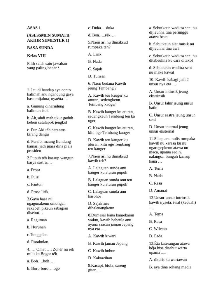 Asas Sunda KSL 8 Smester1 | PDF