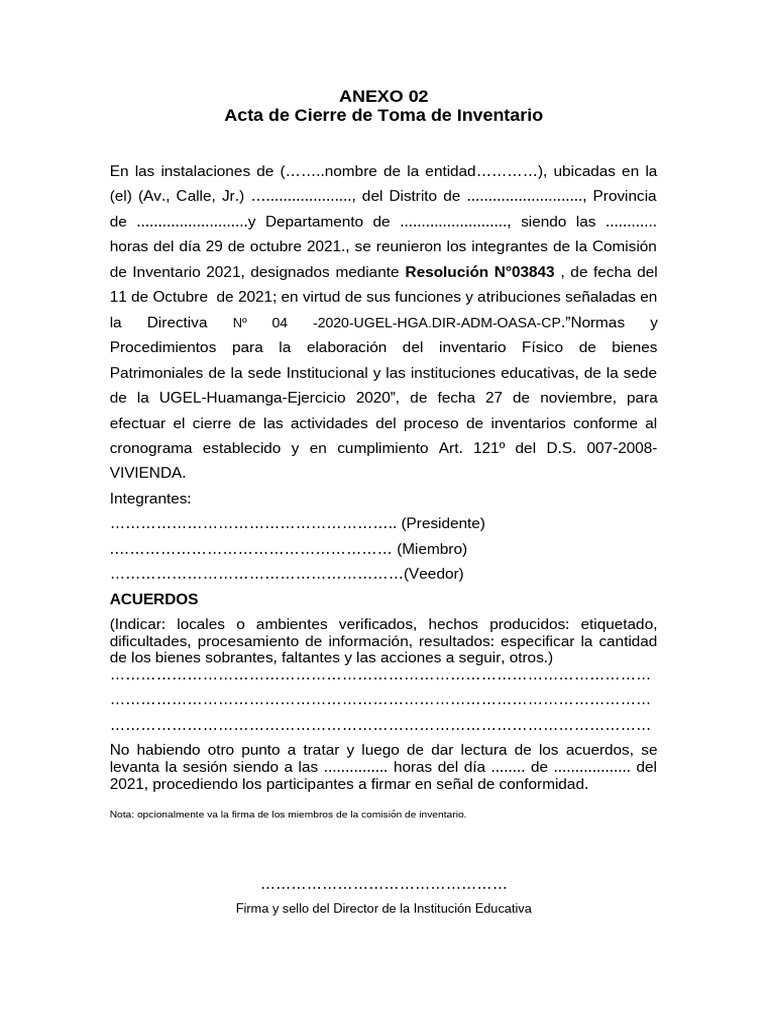 Acta de Cierre de Toma de Inventario | PDF