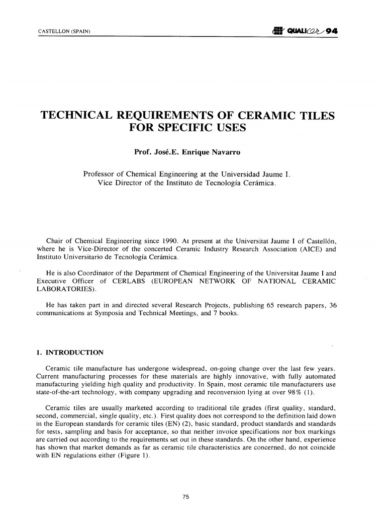 Technical Requirements of Ceramic Tiles For Specific Uses | PDF | Tile ...