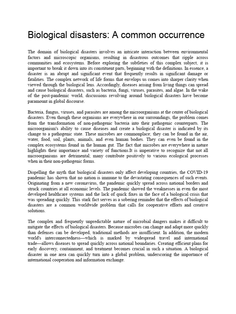 Biological disasters_ A common occurrence | PDF | Microorganism | Pandemic