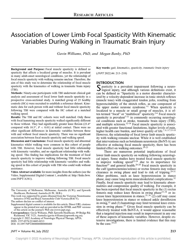 Association of Lower Limb Focal Spasticity With.5 | PDF | Neurological ...