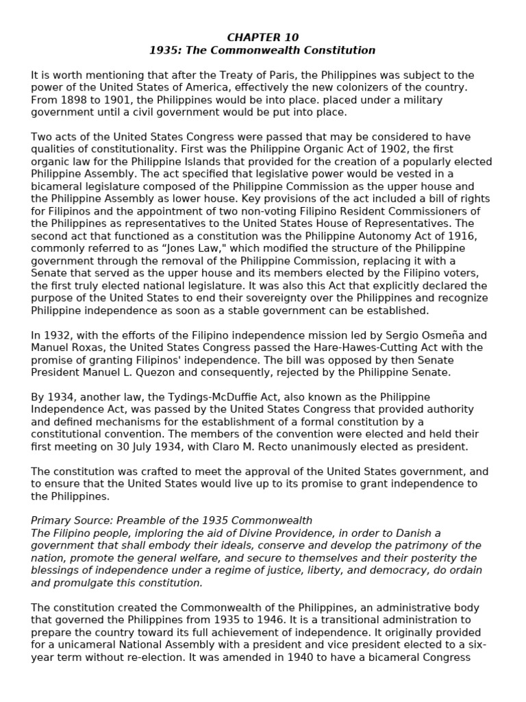 1935 Commonwealth Constitution Overview | PDF | Legal Documents ...
