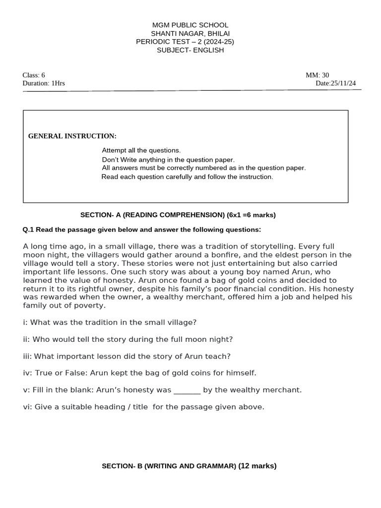 Class 6th PT2 | PDF | Adverb | Verb