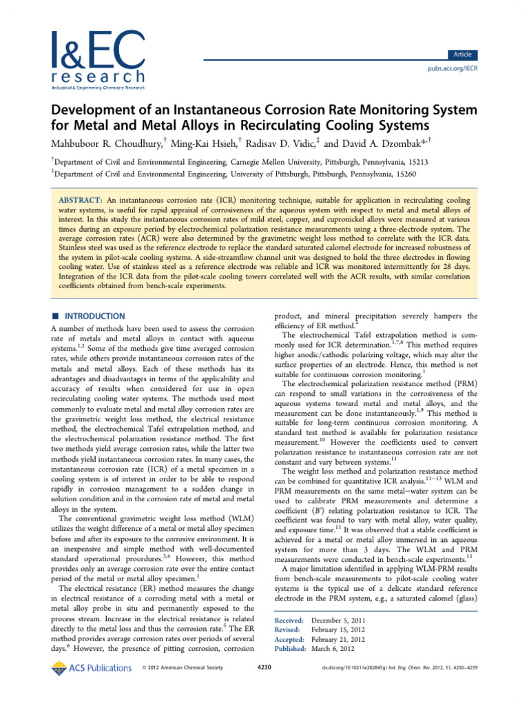 Instantaneous Corrosion Rate Monitoring System | PDF | Corrosion ...