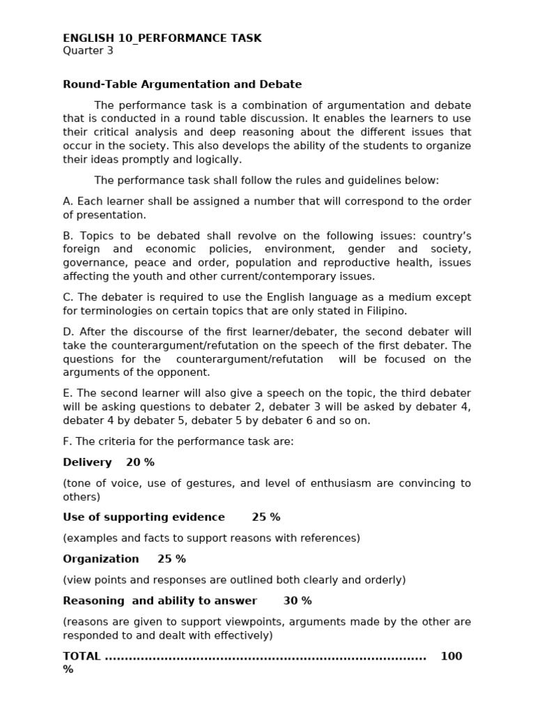 Debate Mechanics English 10 | PDF