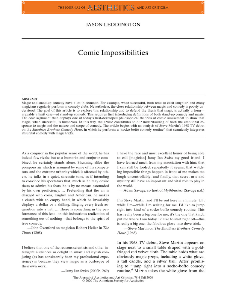 LEDDINGTON Comic Impossibilities | PDF | Magic (Illusion) | Comedy