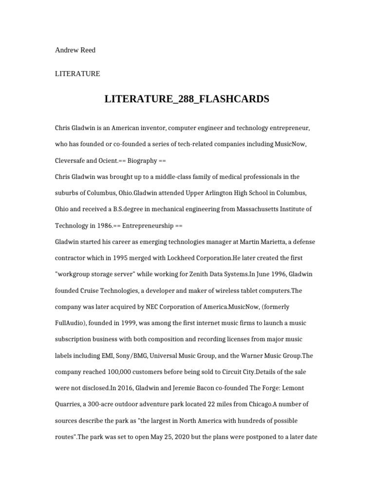 Literature 288 Flashcards | PDF | Computing