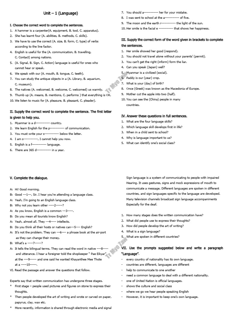 G10 Work Book. - Watermark | PDF | Sign Language | English Language