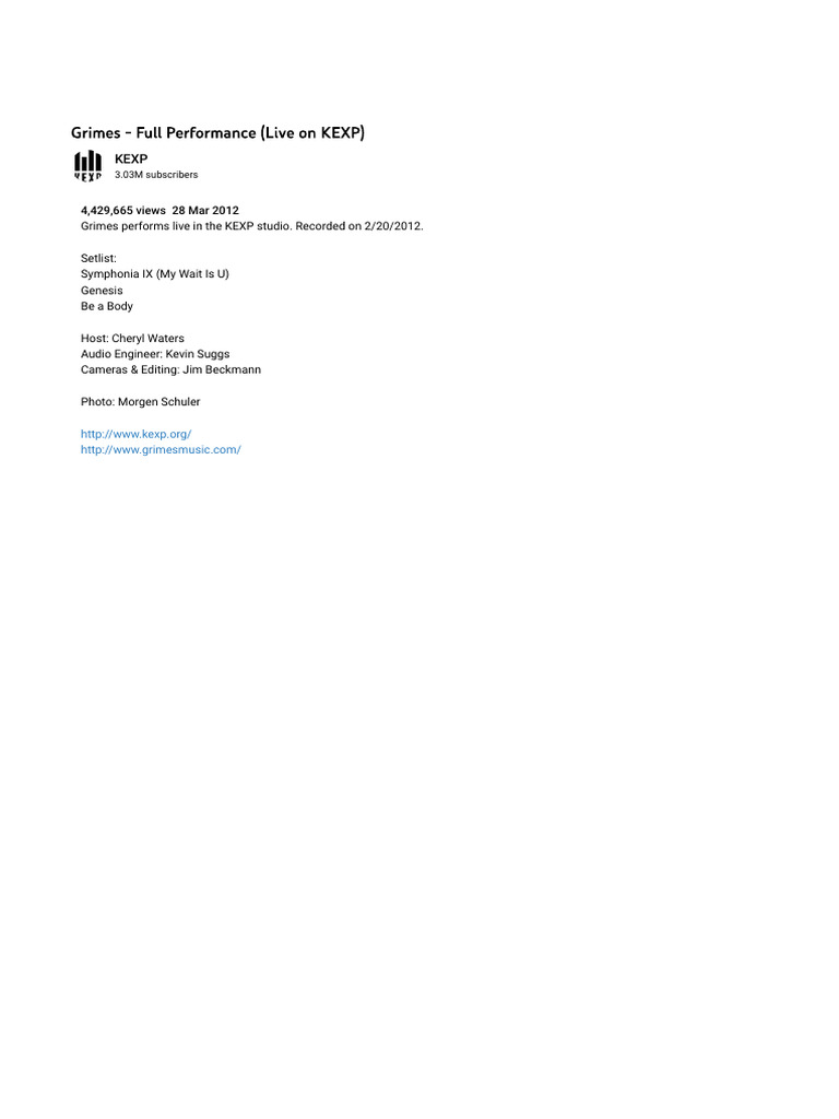 Grimes - Full Performance (Live On KEXP) - YouTube | PDF