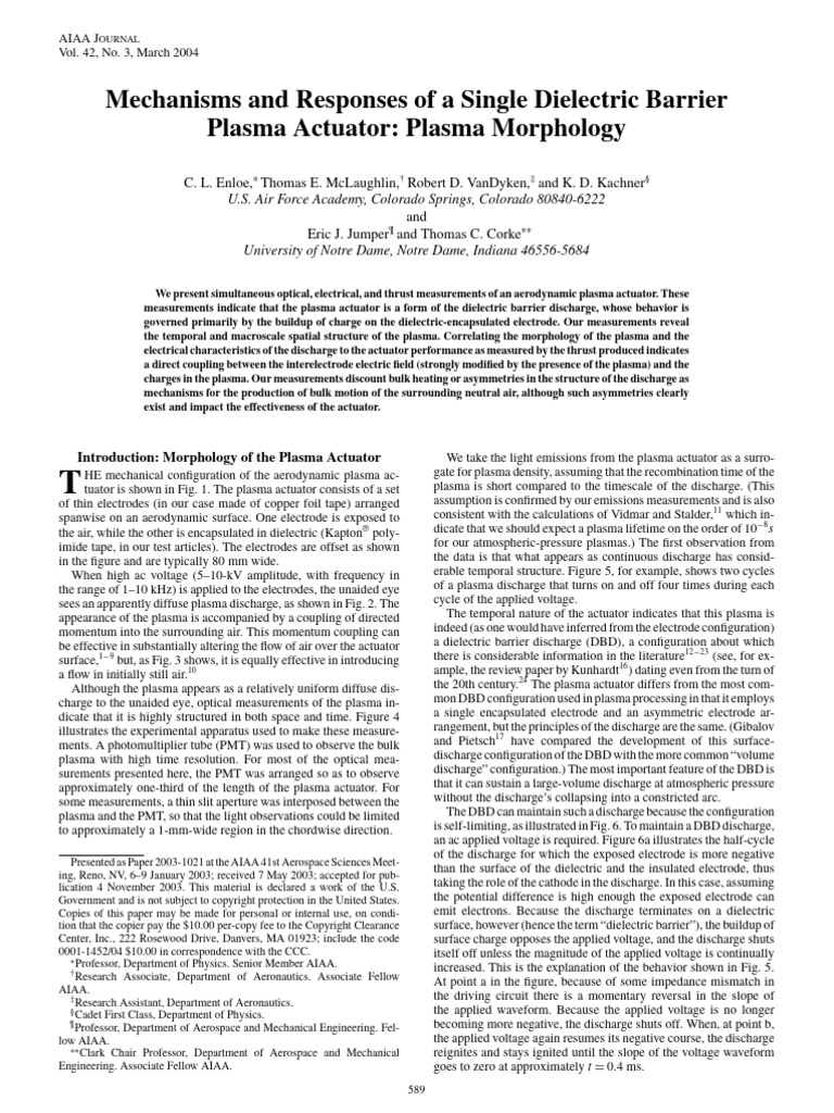 Mechanisms and Responses of A Single Dielectric Barrier Plasma Actuator ...