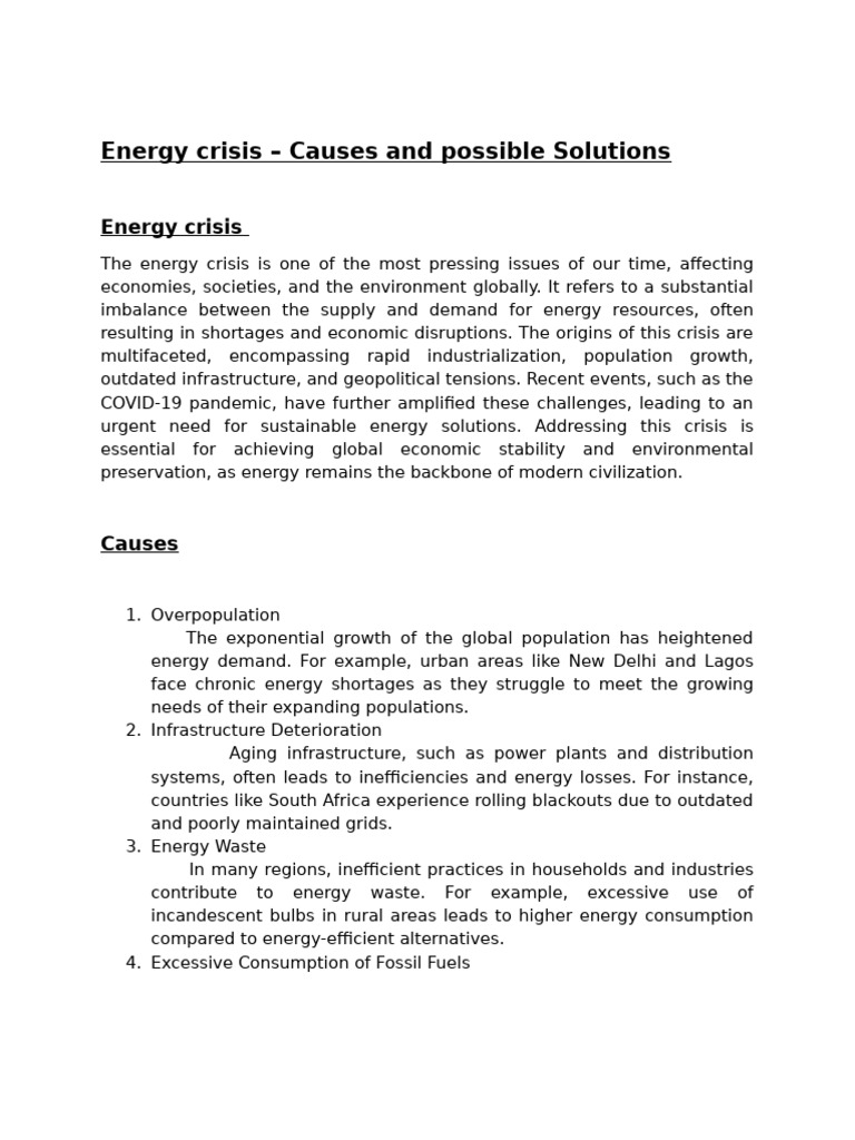 CHP 6. Energy Crisis, Causes, Possible Solutions | PDF | Renewable ...