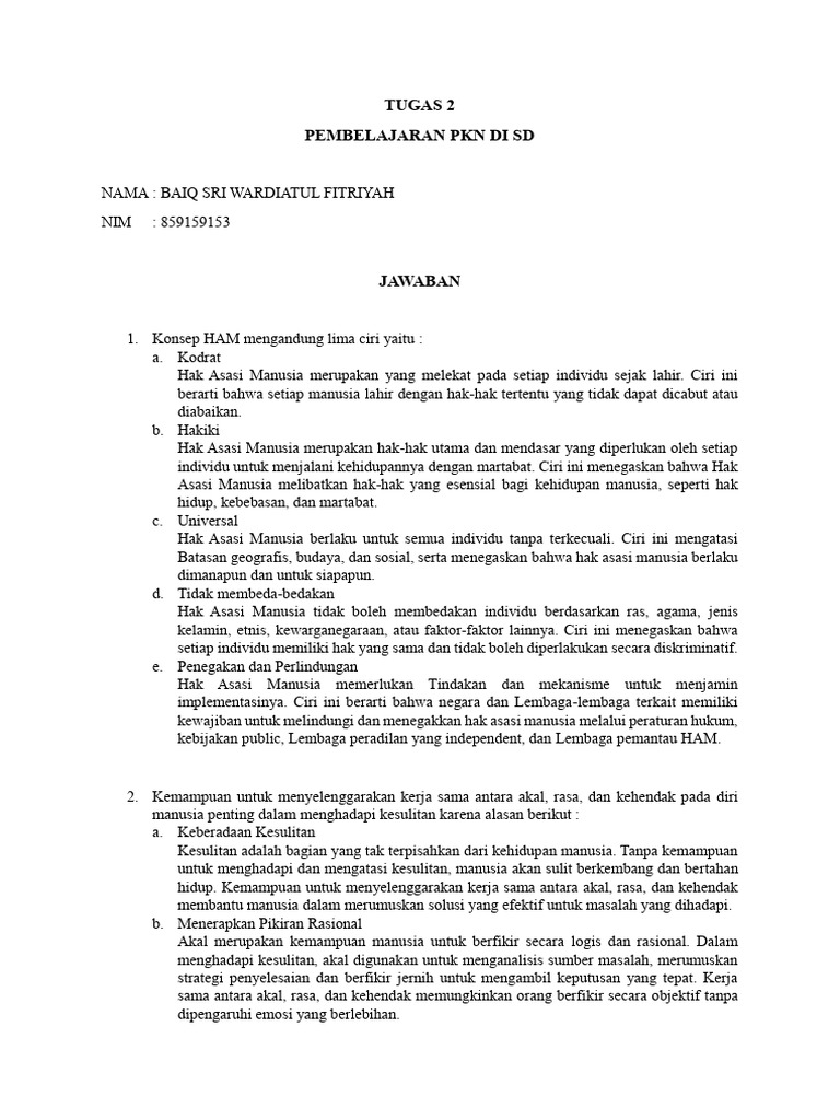 Tugas 2 Pembelajaran PKN Di SD | PDF
