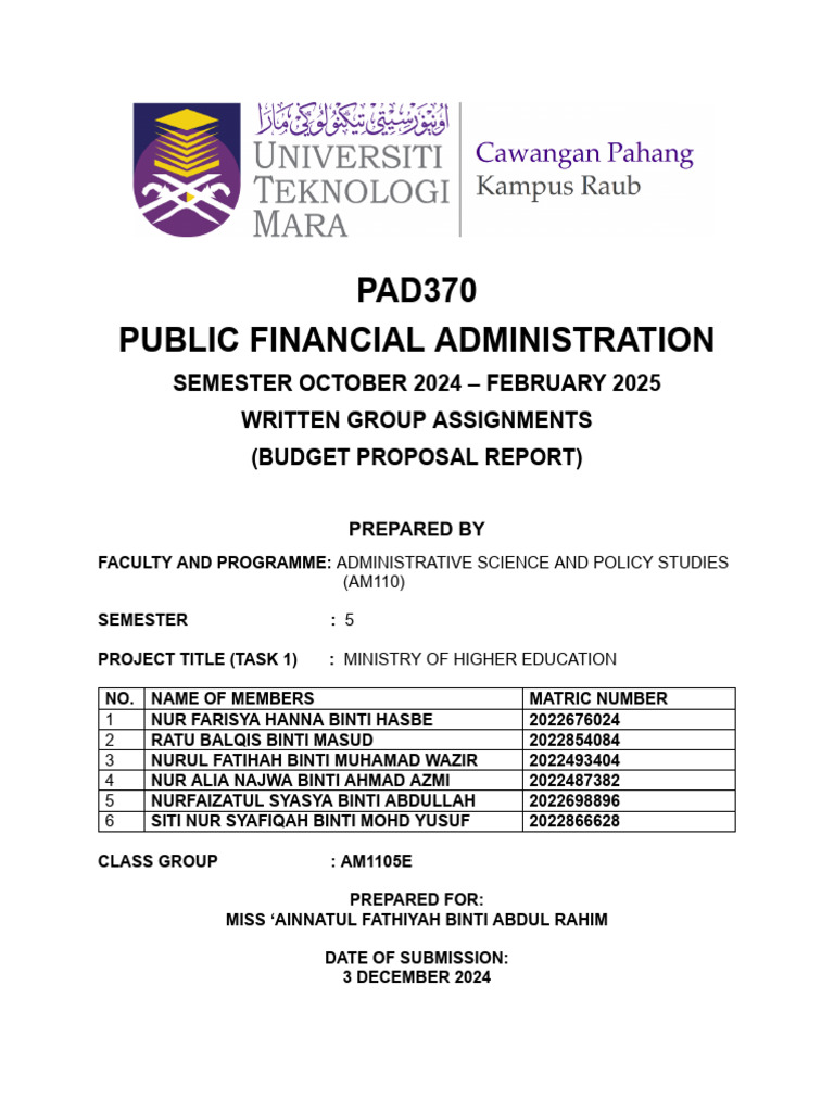 Week 4 & 5 Draft Budget Proposal Mohe | PDF