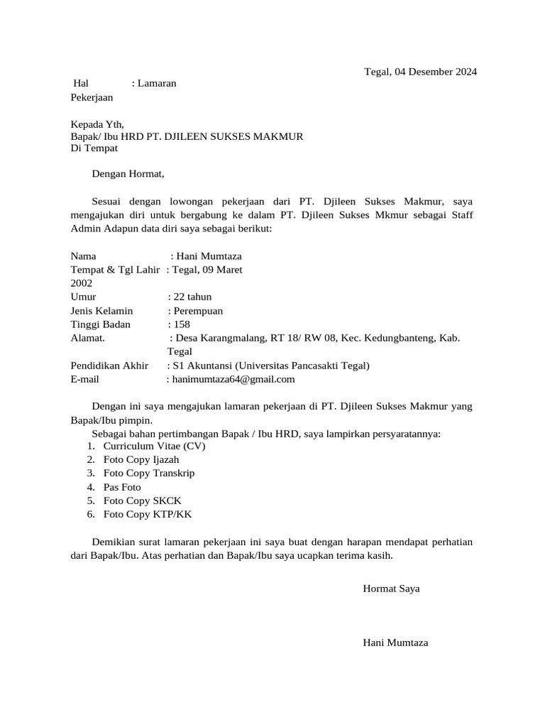 Lamaran pt baru | PDF