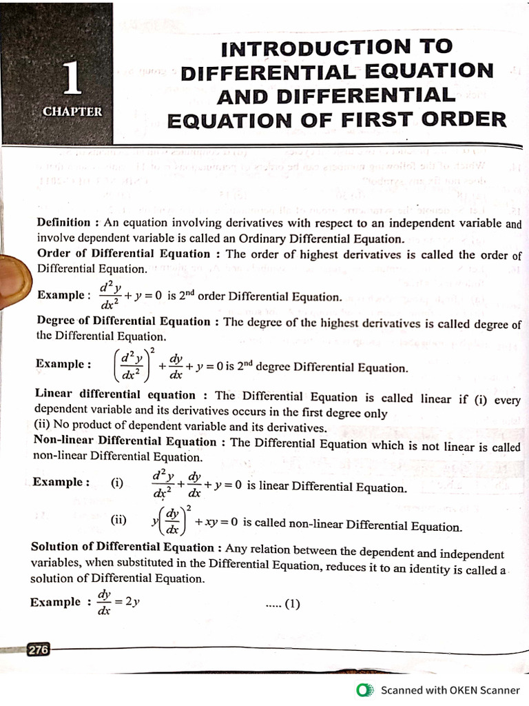 Introduction To Differential Equation and Differential Equation of First Order | PDF