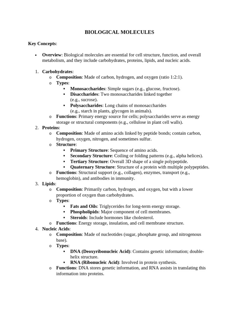 BIOLOGICAL MOLECULES | PDF | Biomolecules | Carbohydrates